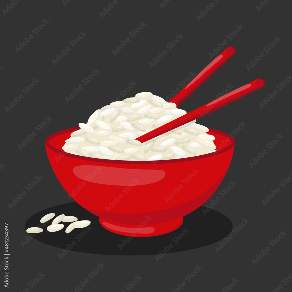 White rice bowl with chopsticks. Vector stock illustration isolated on ...