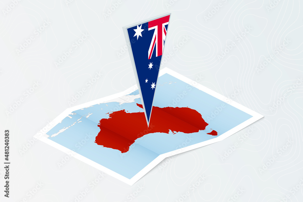 Isometric paper map of Australia with triangular flag of Australia in ...