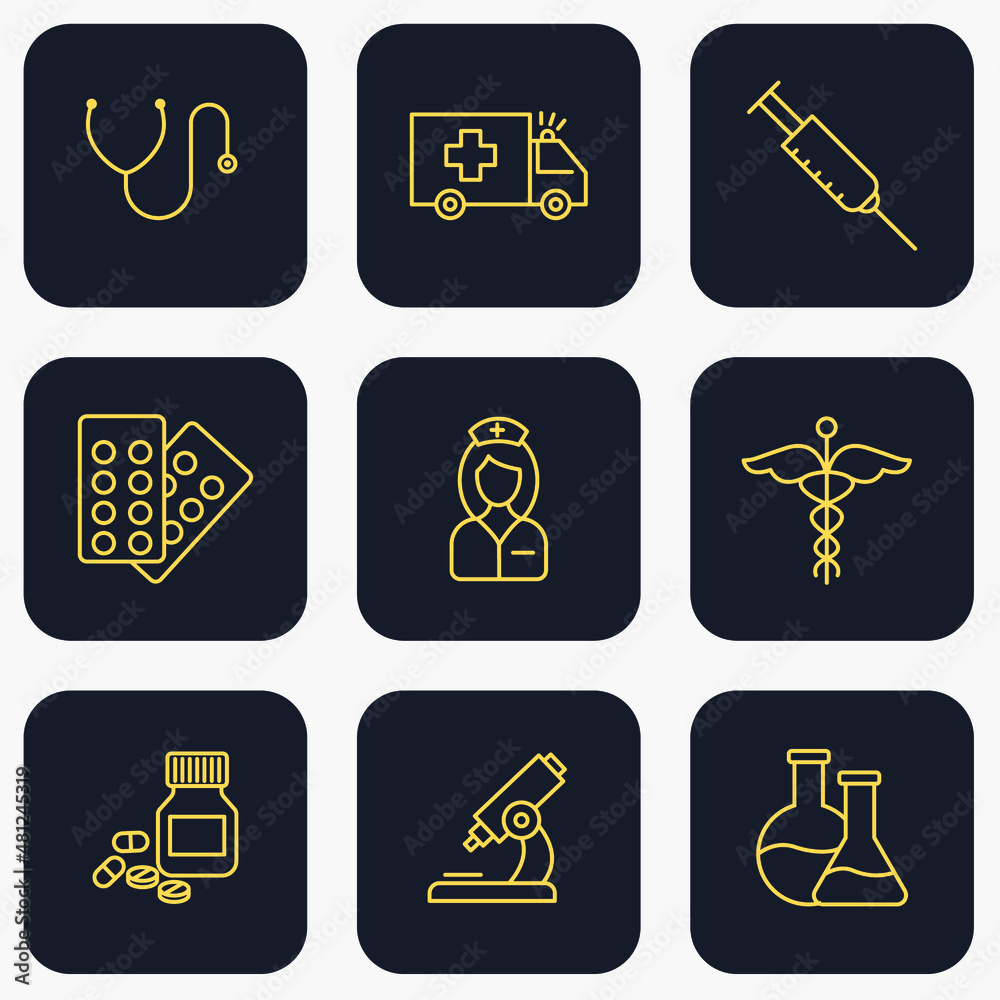Set of Medicine and Health icon. Medical Assistance pack symbol ...