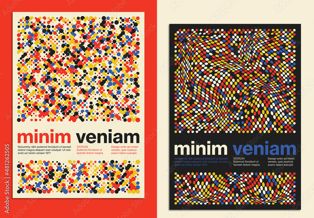 Colorful Retro Poster Layout with Abstract Dots Pattern Background ...