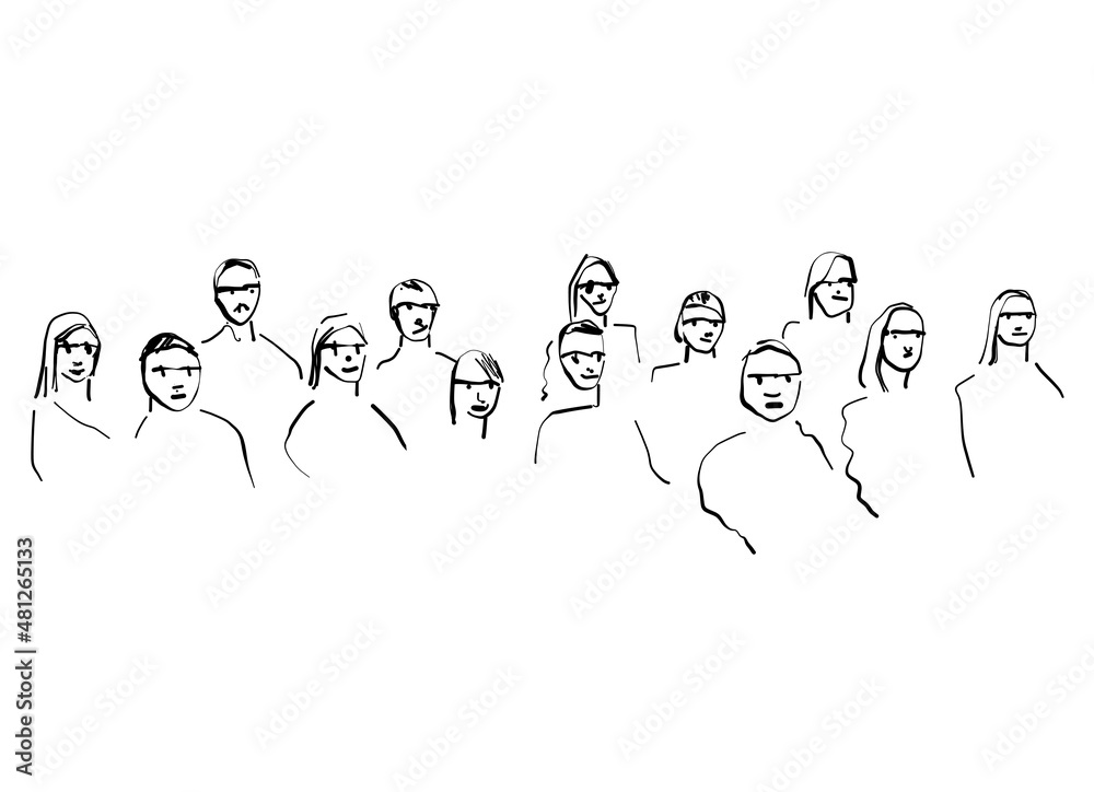 Group of people. Teamwork. Line drawing vector illustration. Stock ...