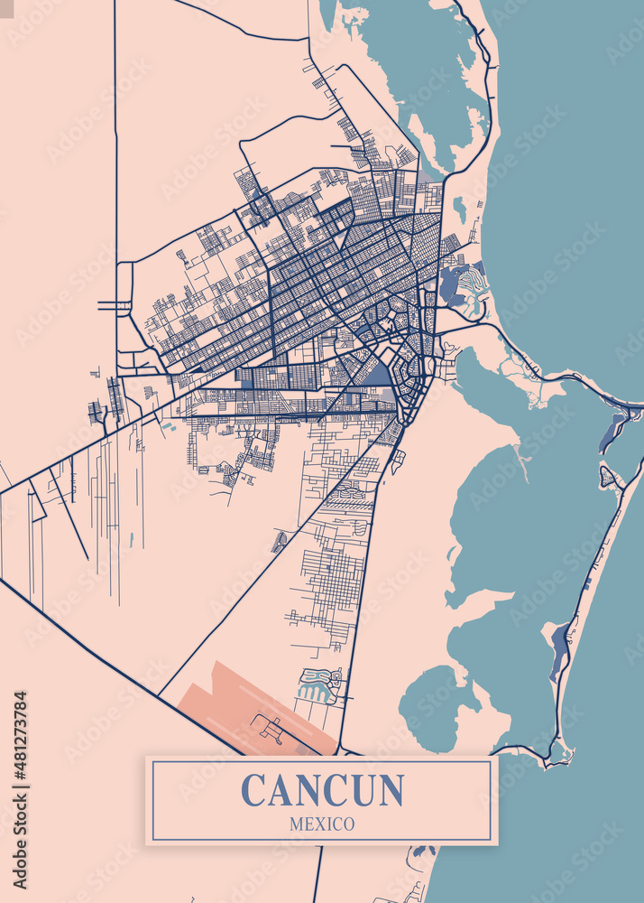 Cancun city map poster print. Detailed map of Cancun (Mexico). Stock ...