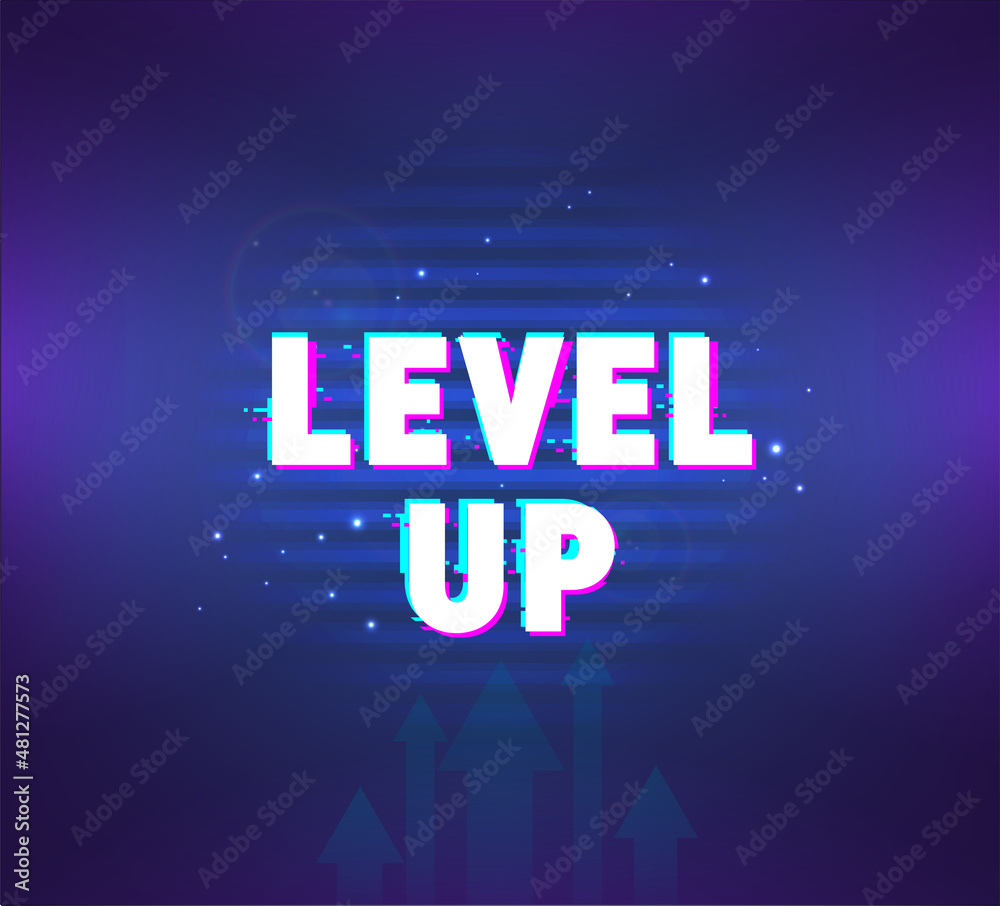 Pop-up window with congratulations on level up. Game screen interface ...