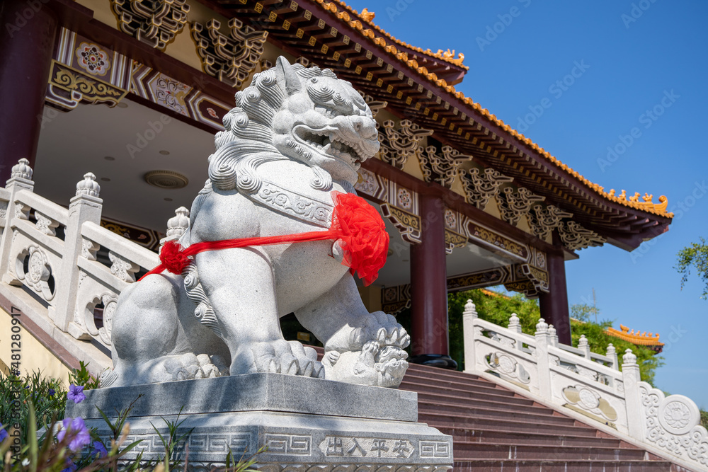 Chinese Lion Statue Red