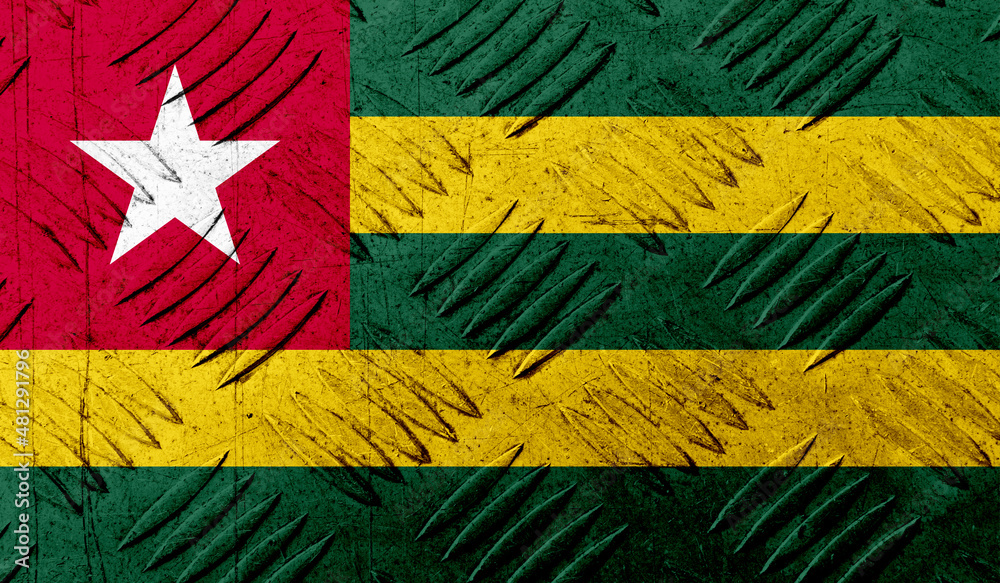Togo flag on rough metallic surface. 3D image Stock Illustration ...