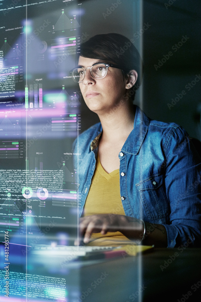 She's developing advanced code. Cropped shot of a young computer programmer looking through data ...