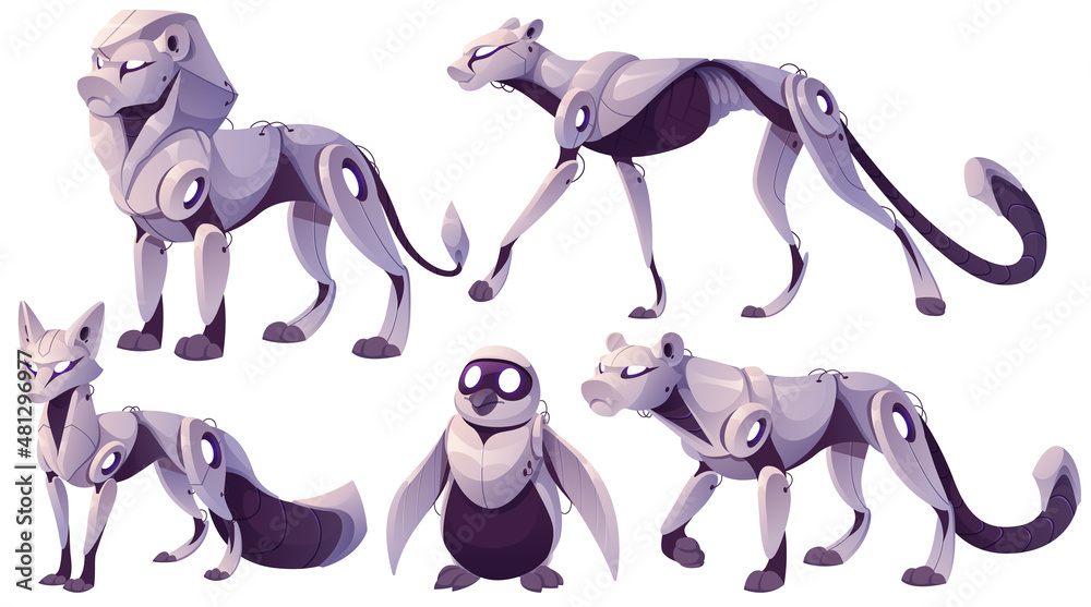 Robots animals, futuristic technology cyborgs panther, lion, fox ...