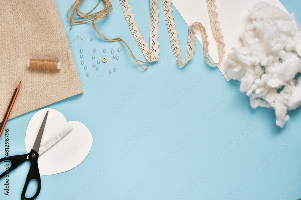 Step by step instruction. DIY concept. Handmade beige toy hearts made ...