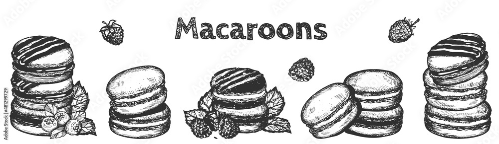 macaron white background stock illustrations sketch. macarons set hand ...