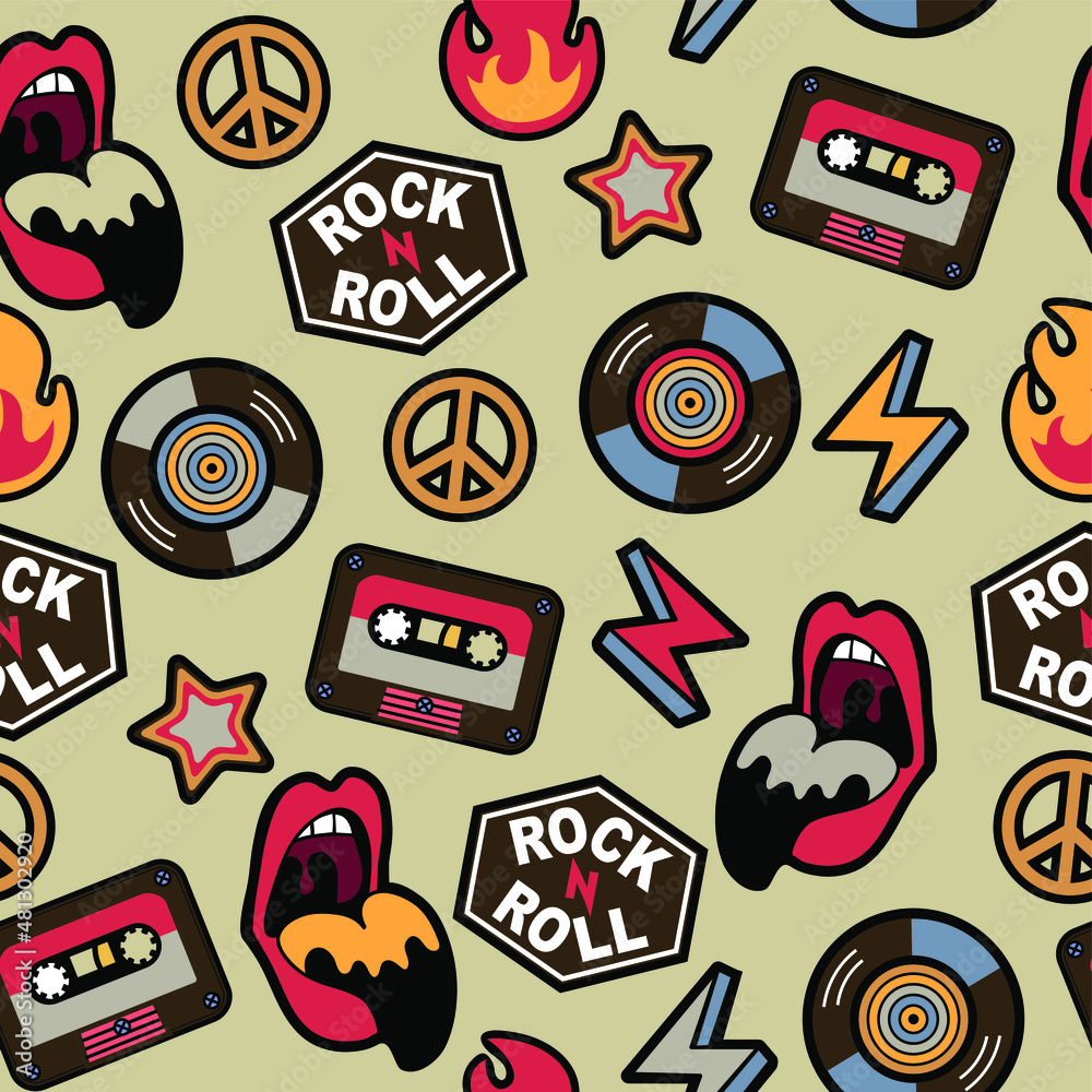 retro rock and roll vector seamless pattern. Bckground for clothing ...