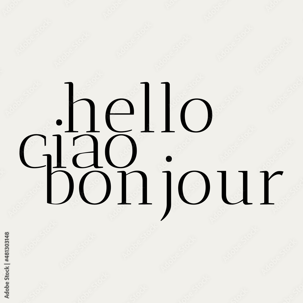 Hello ciao bonjour. Vector placard with the lettering. Template for ...
