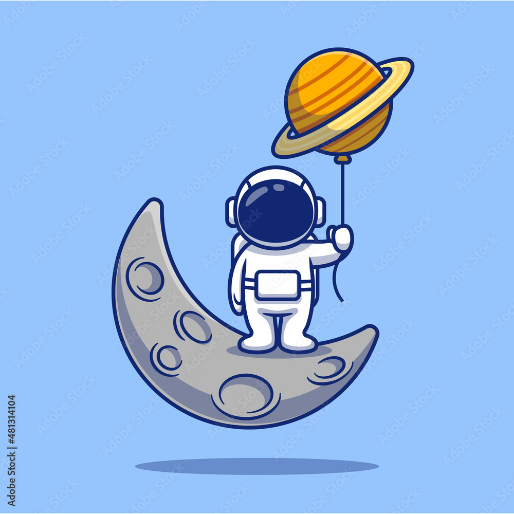 Cute Astronaut Standing On Moon Cartoon Vector Icon Illustration ...