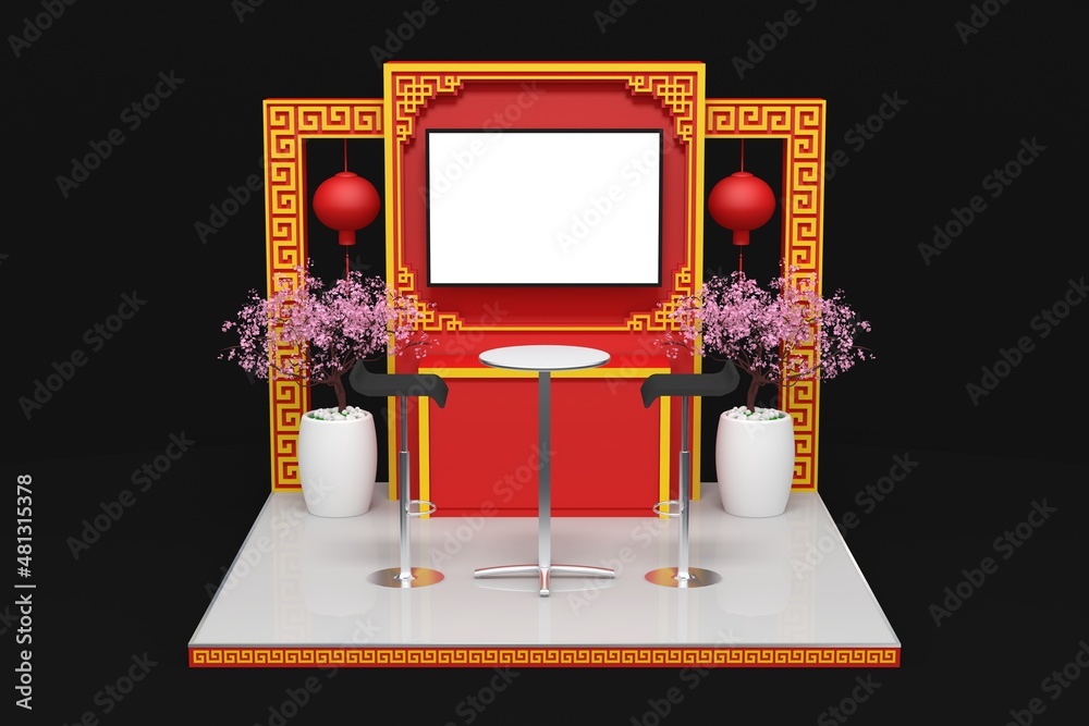 3d illustration stand booth imlek chinese ornament decoration 3x3 m ...