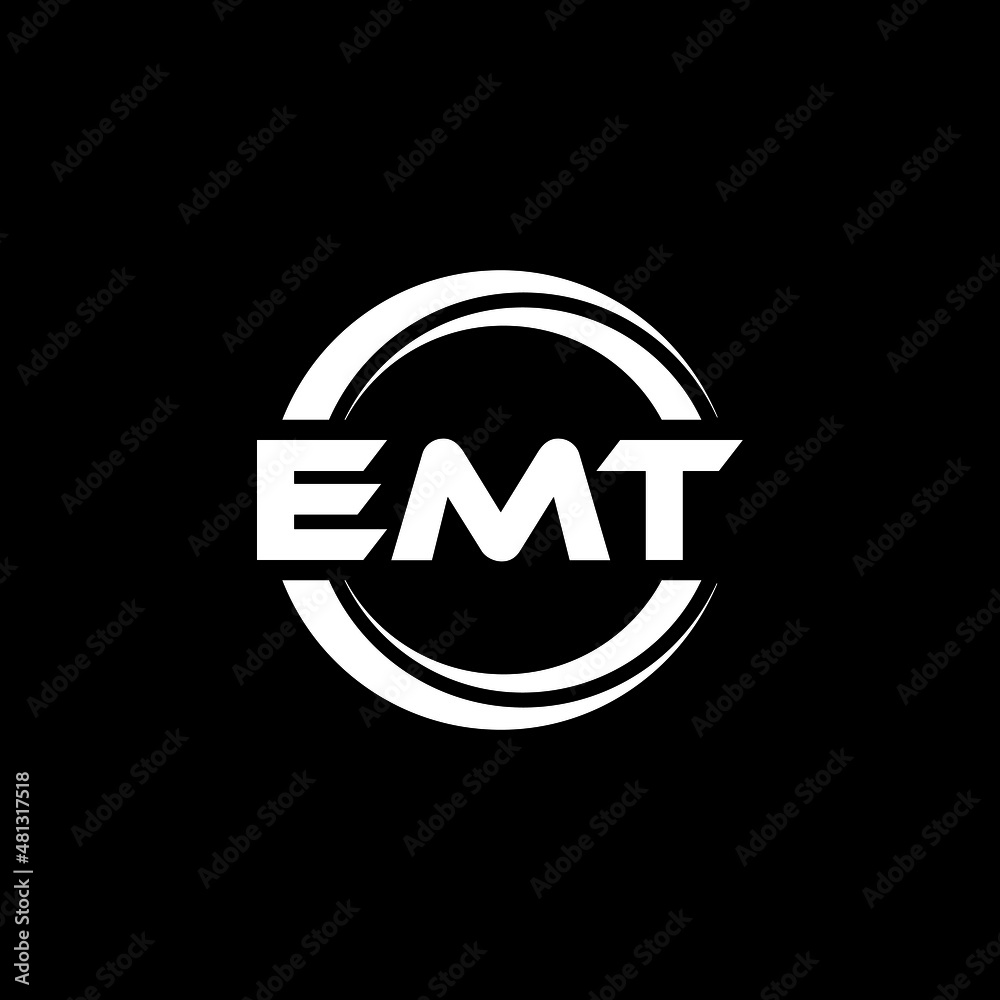 EMT letter logo design with black background in illustrator, vector ...