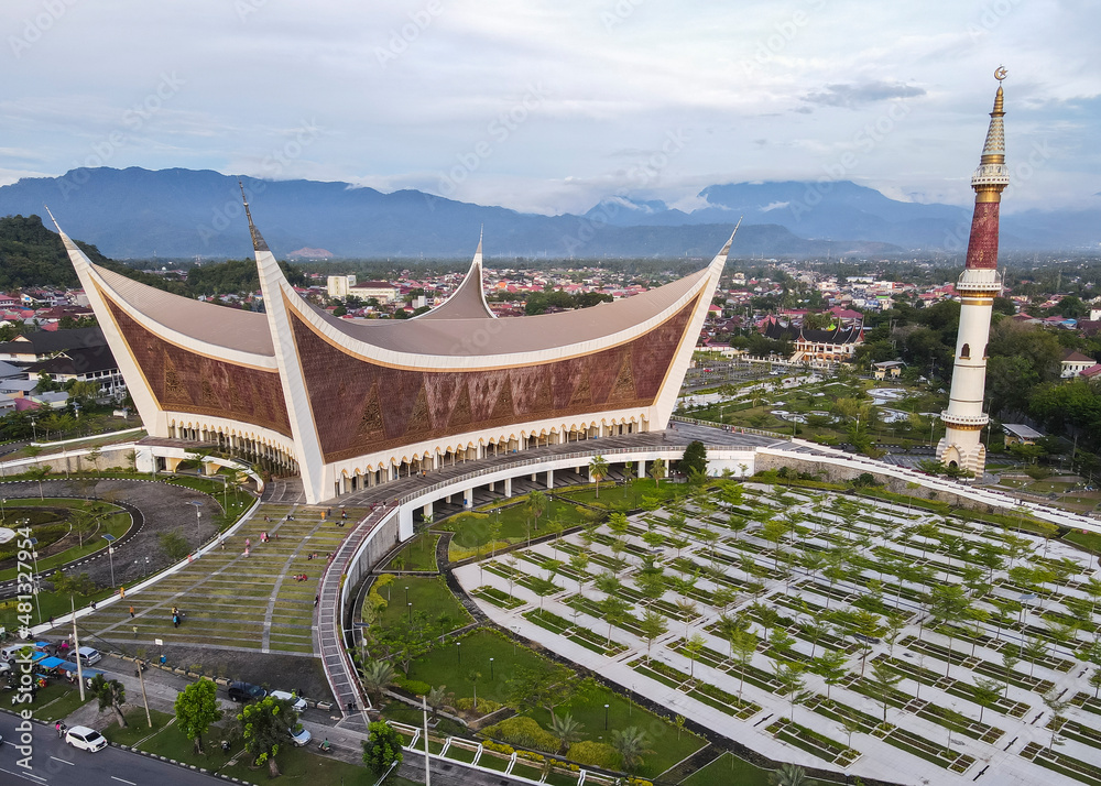 The Great Mosque of West Sumatera from the top, the biggest mosque in ...