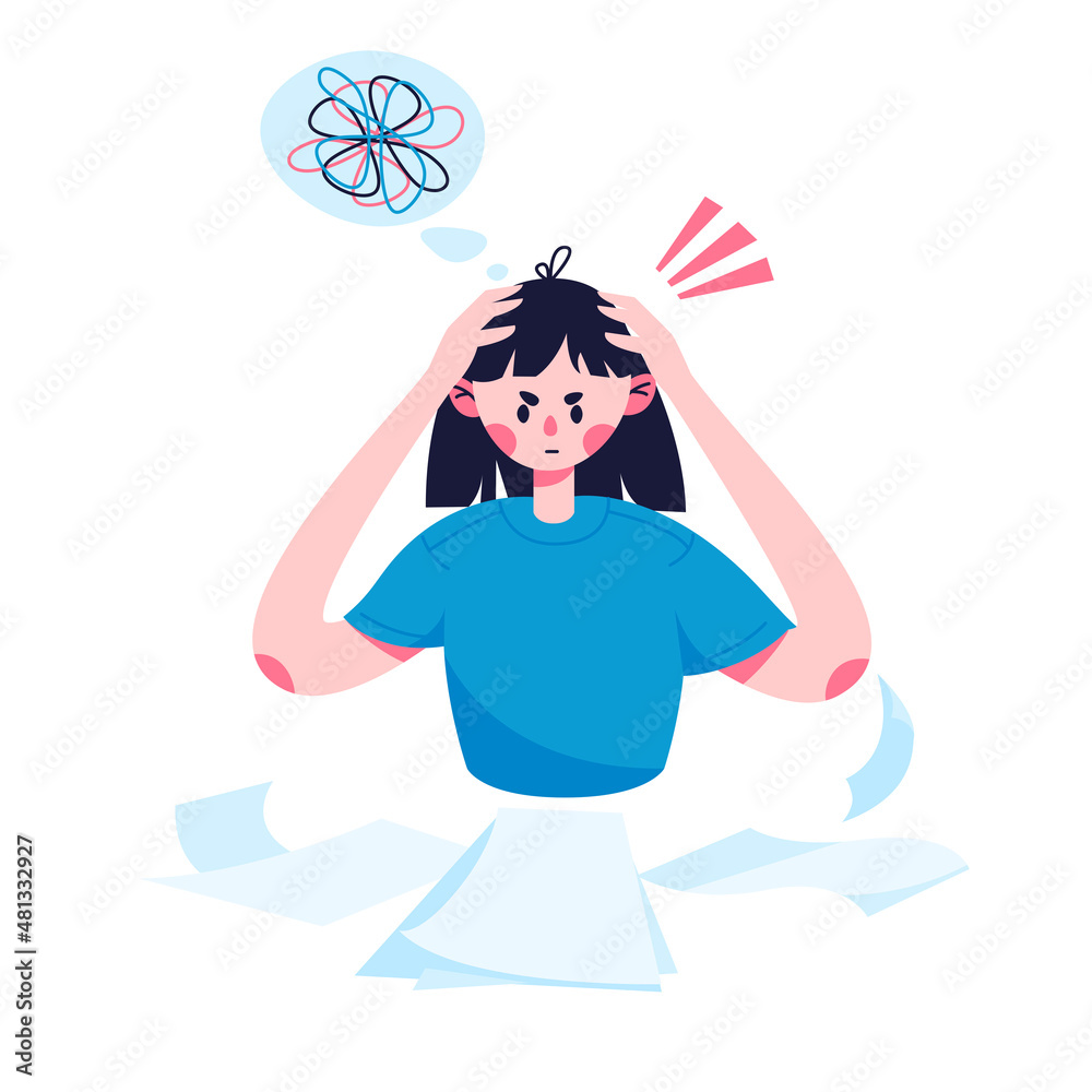 Vecteur Stock Girl with ADHD suffering from concentration difficulty ...