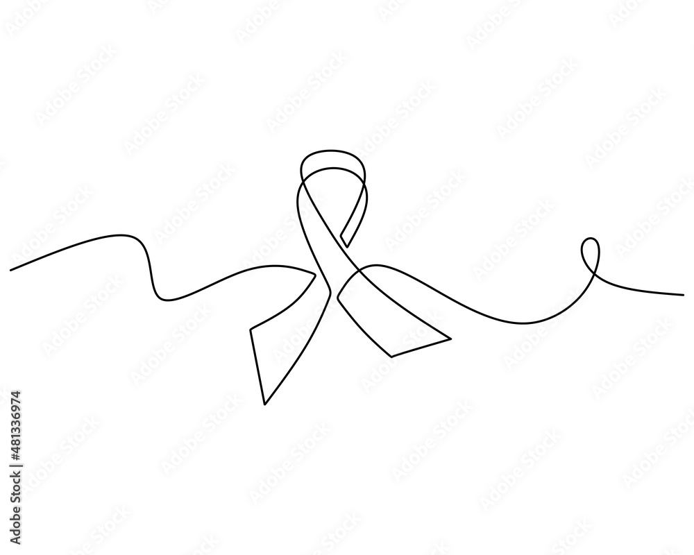 One single continuous line of ribbon for world cancer day isolated on ...