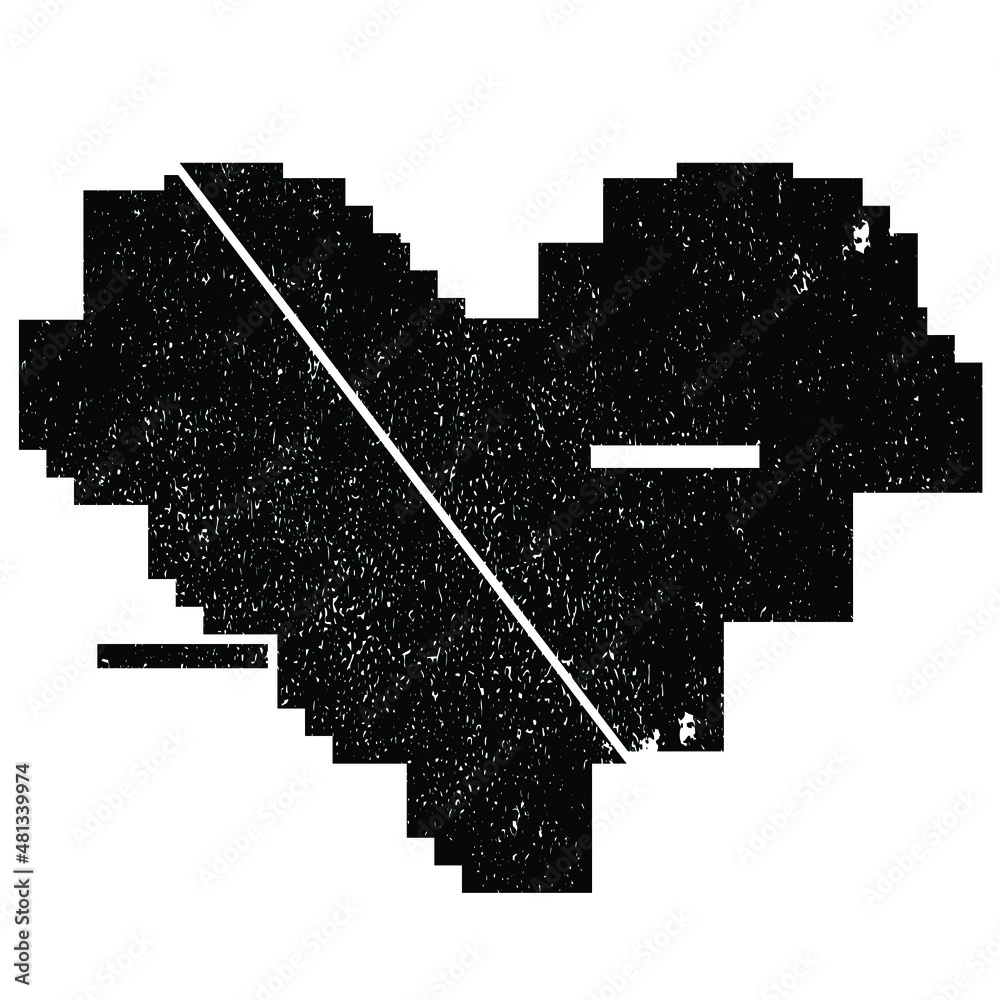Glitch distorted heart shape . Minimal art design . Noise destroyed ...