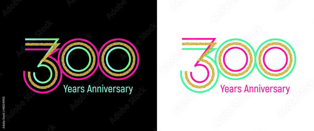 Elegant 300th anniversary logo template made of bright ribbons. Variant ...