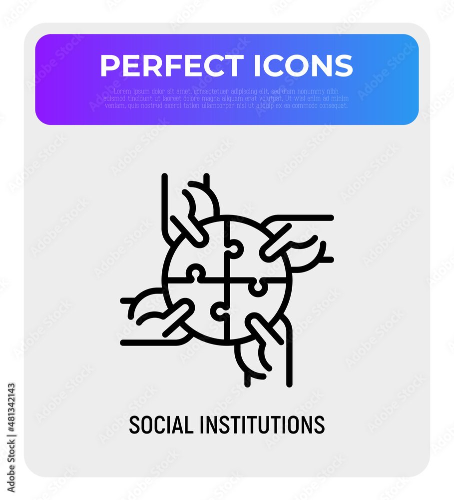 Four hands holding different pieces of puzzle. Symbol of social ...