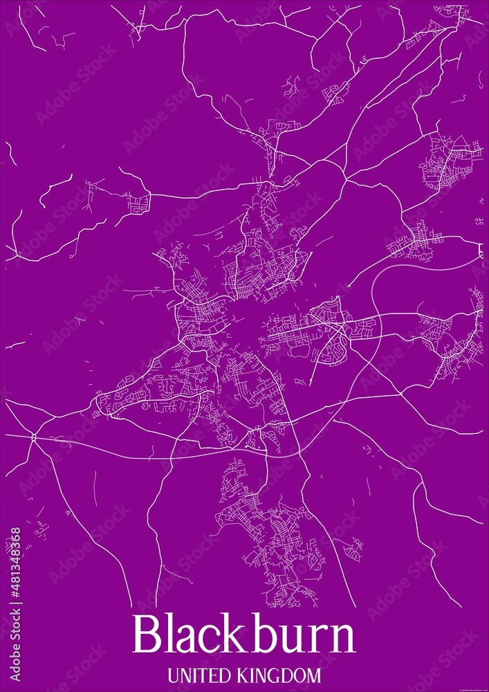 Poster Purple map of Blackburn United Kingdom. – Wall Art | UkPosters