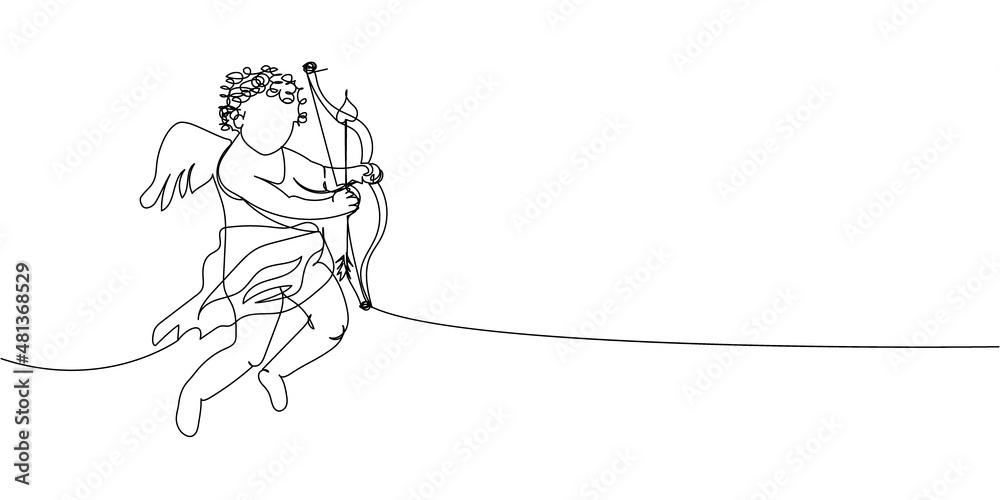 Cupid with bow continuous line drawing. One line art of love ...