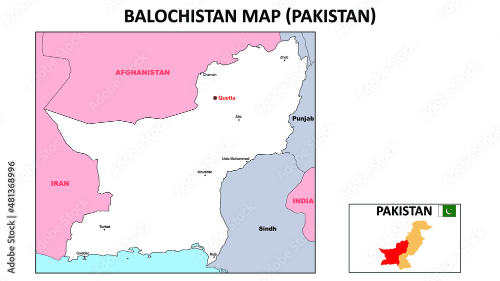 Fototapeta mapa świata dla dzieci Balochistan map. Political map of ...