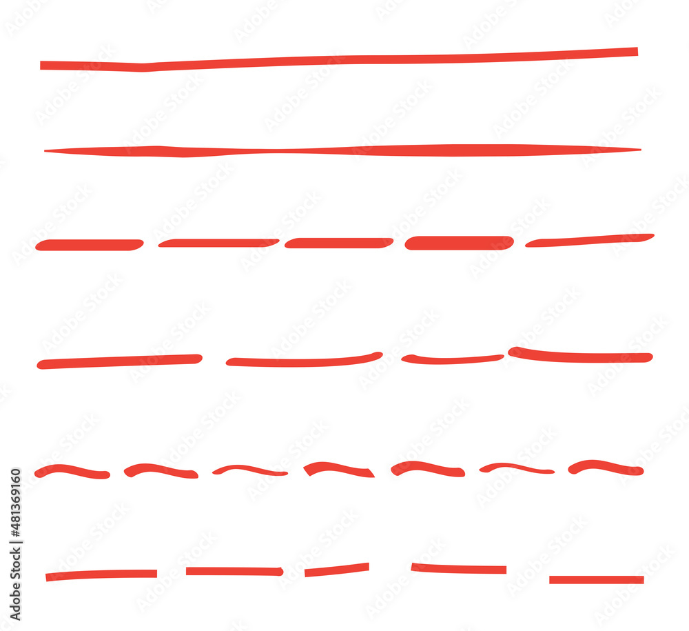 Red lines hand drawn vector set isolated on white background ...
