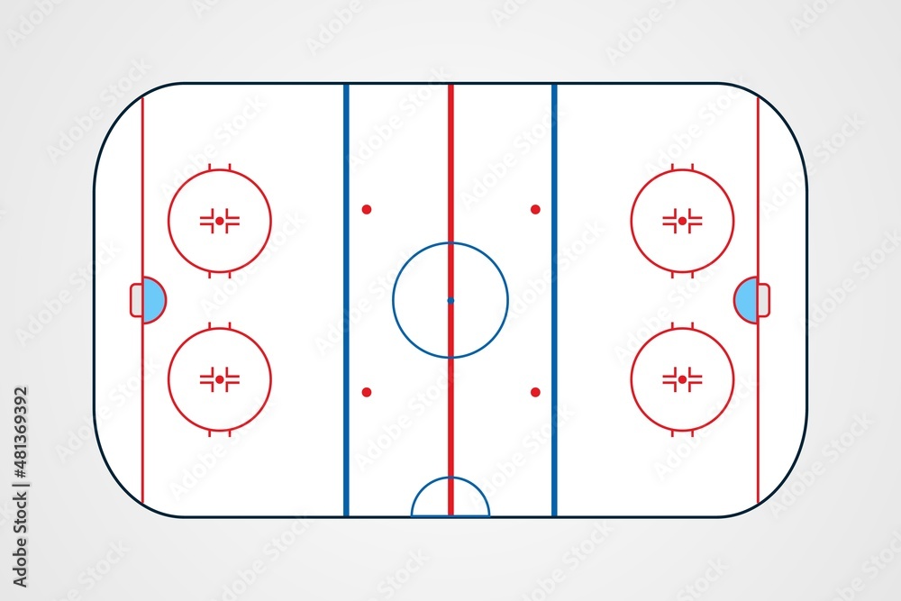 Vector illustration of ice hockey rink. Top view of indoor ice rink ...