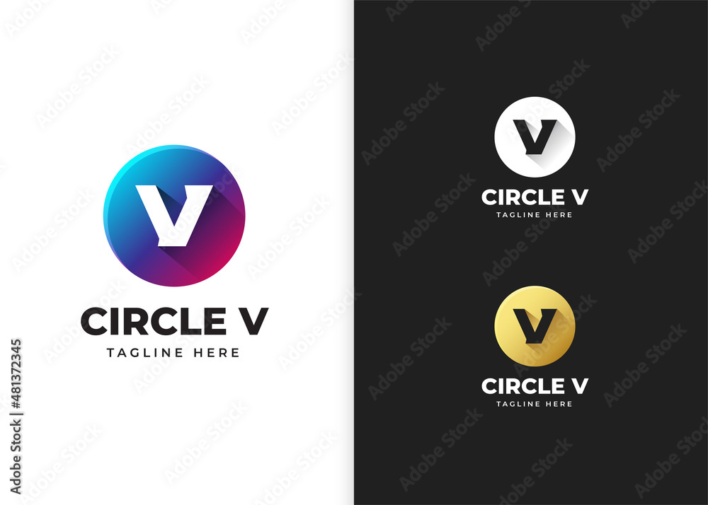 Elegant letter V logo vector with circle shape colorful and golden ...