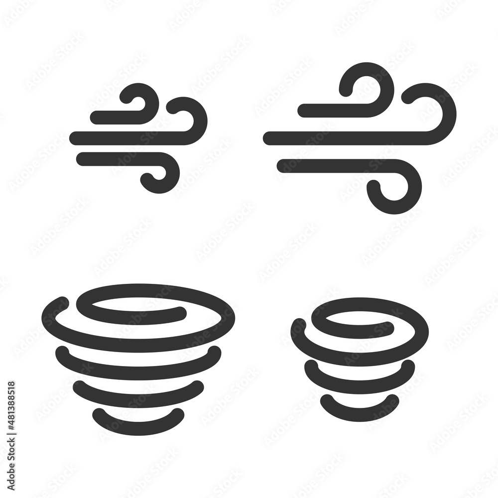 Monochromatic pixel-perfect linear icons of wind flow and cyclone built ...
