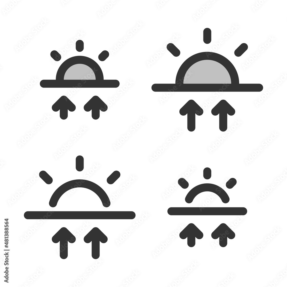 Pixel-perfect linear icon of sunrise built on two base grids of 32 x 32 ...
