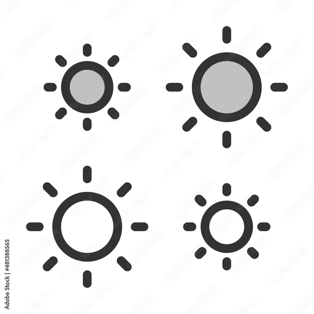 Pixel-perfect linear icon of sun (sunny weather) built on two base ...