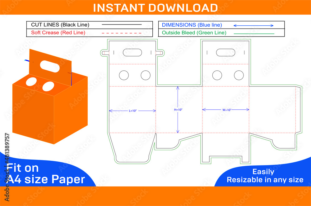 Wine carry box, wine gift box dieline template and 3d vector file Box ...