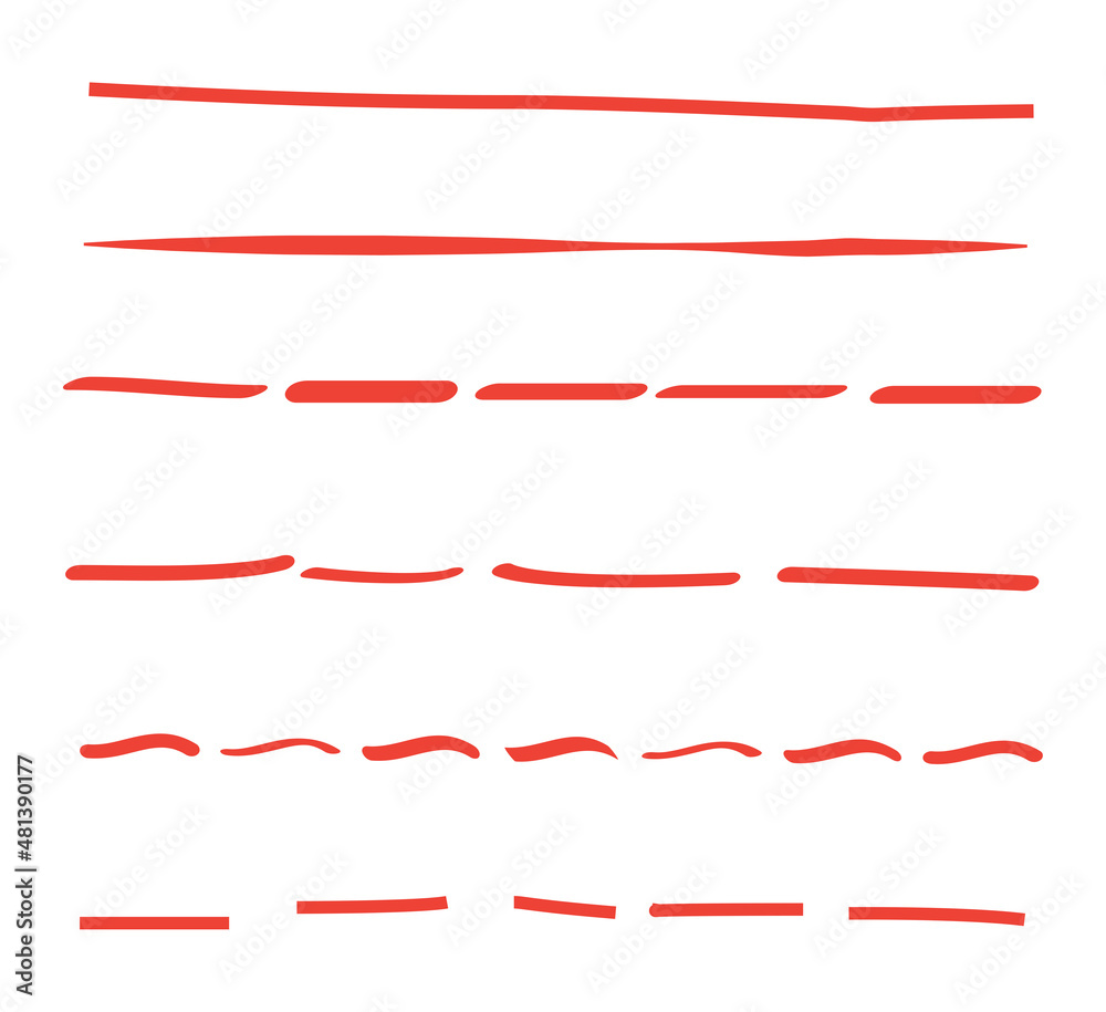 Red lines hand drawn vector set isolated on white background ...