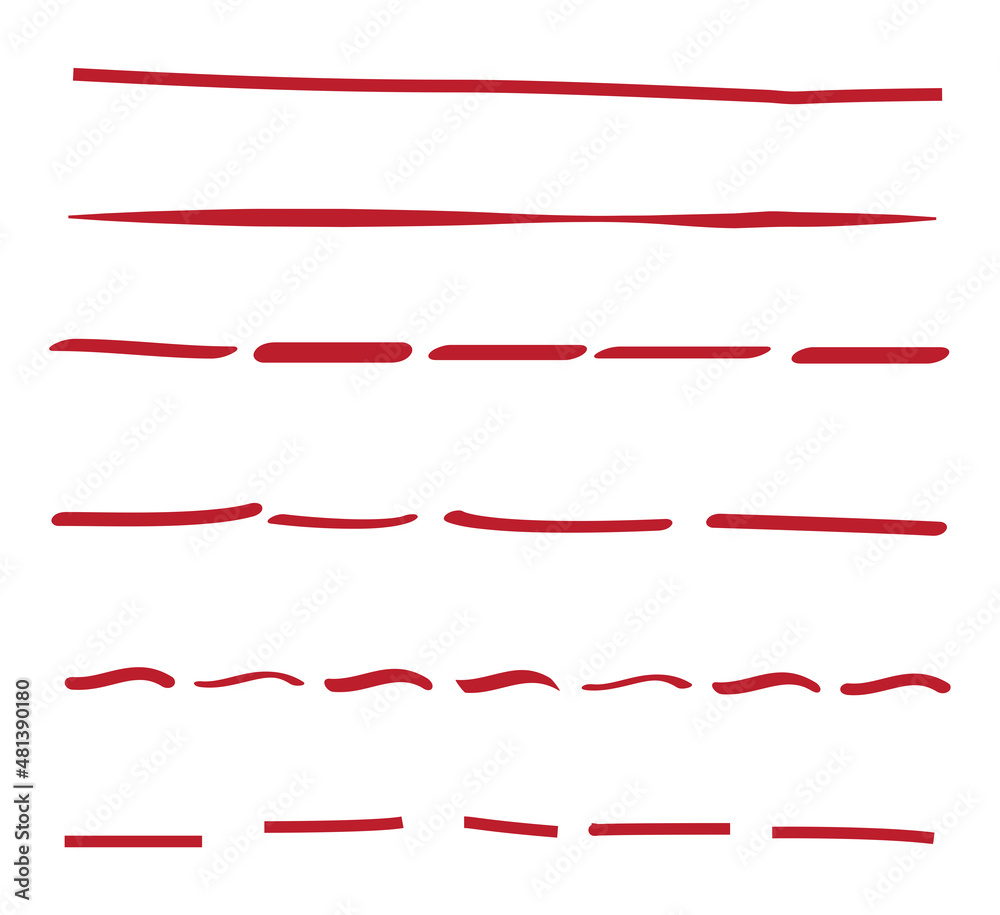 Red lines hand drawn vector set isolated on white background ...