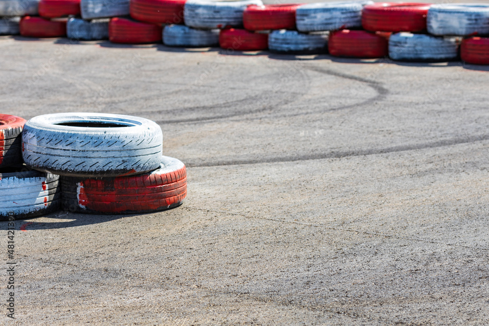 painted tires on the track, the boundaries of the track for racing ...