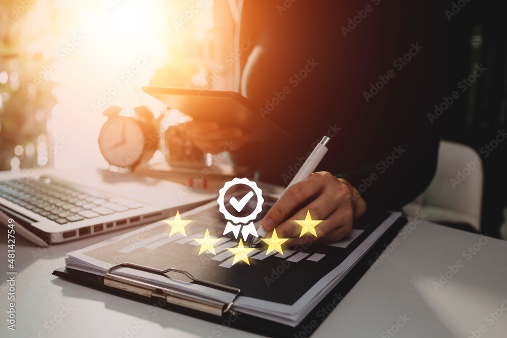 Customer service and Satisfaction concept, Business people touching the ...