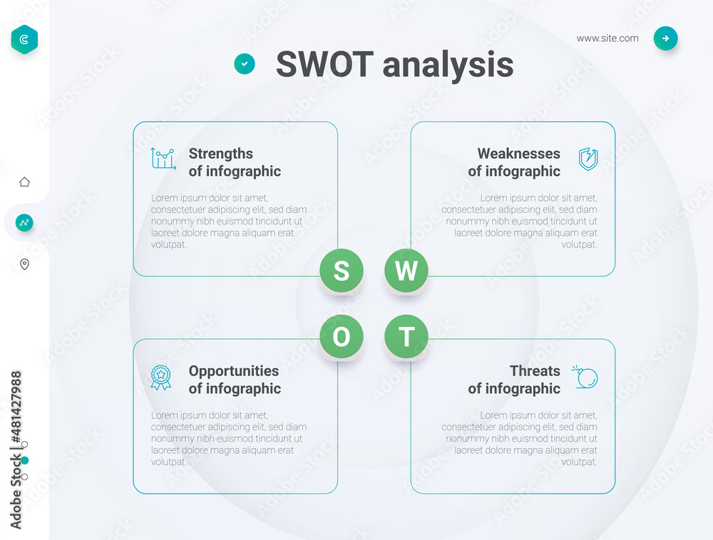 SWOT diagram with 4 rectangular elements.Comparative table, analysis of ...