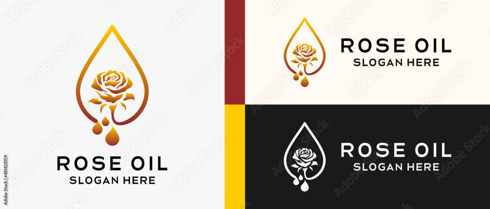rose oil logo design template with creative concept in drops. premium ...