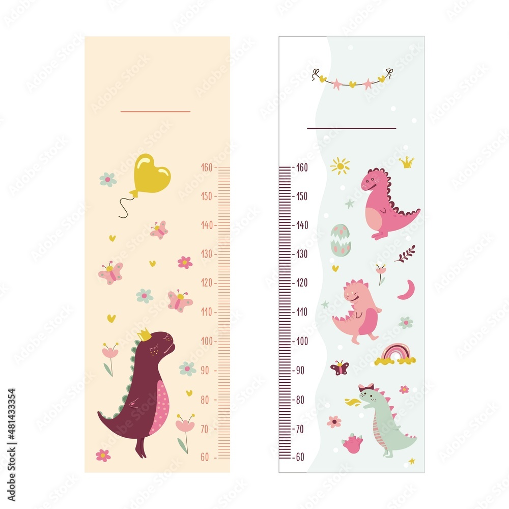 Vetor de Child height meter for kindergarten. Cute dinosaurs. Kids ...