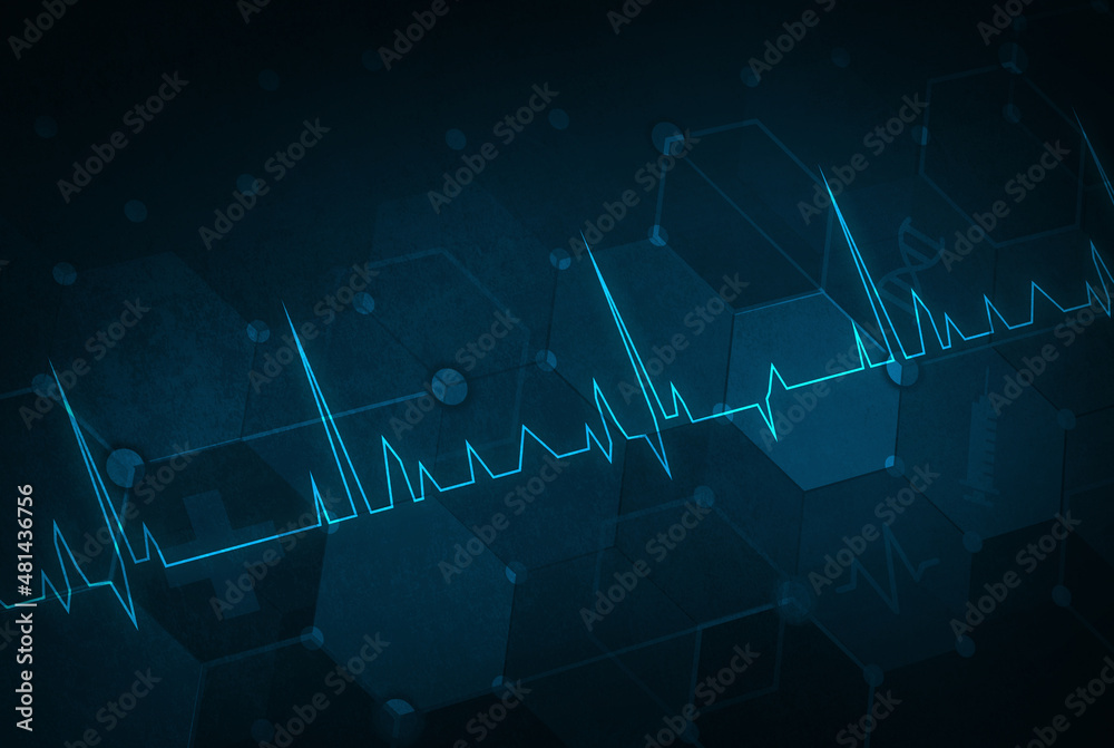 Abstract Health Concept Background in Blue Texture with Heartbeat Signs ...