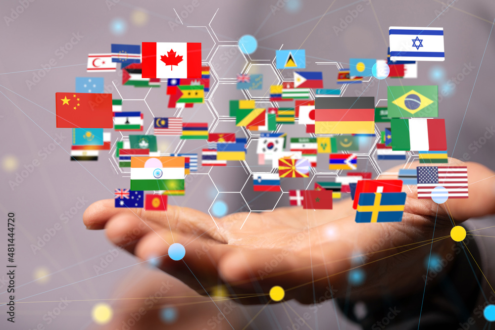 World map with all states and their flags,3d render. Stock Photo ...