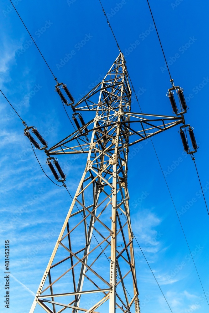 High voltage power tower and beautiful nature landscape in the Czech ...