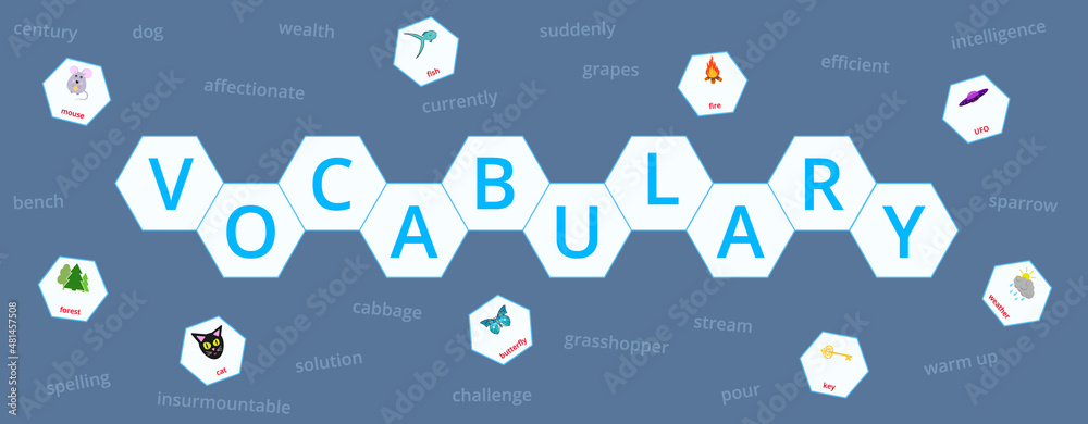 Vocabulary banner. Vector vocabulary illustration with letters and ...