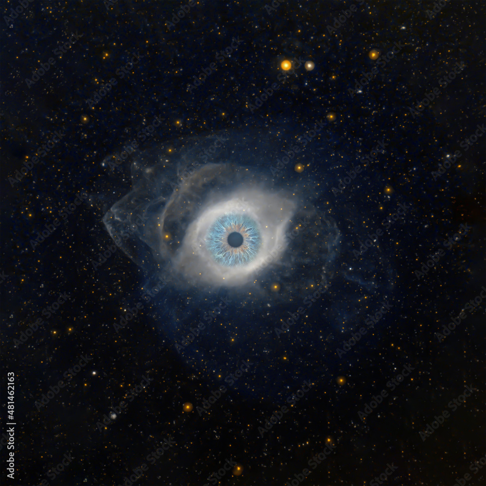 Helix Nebula NGC 7293. Illustration of human eye, the eye of god ...