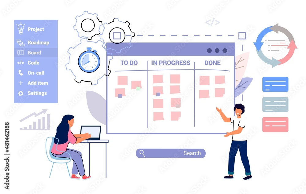 Scrum task board Agile organizer with people sticking papers on it ...