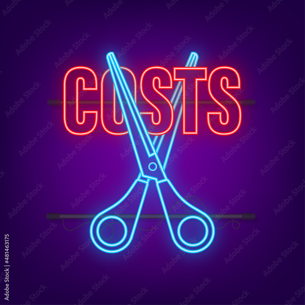 Costs cut in neon style on black background. Vector illustration ...