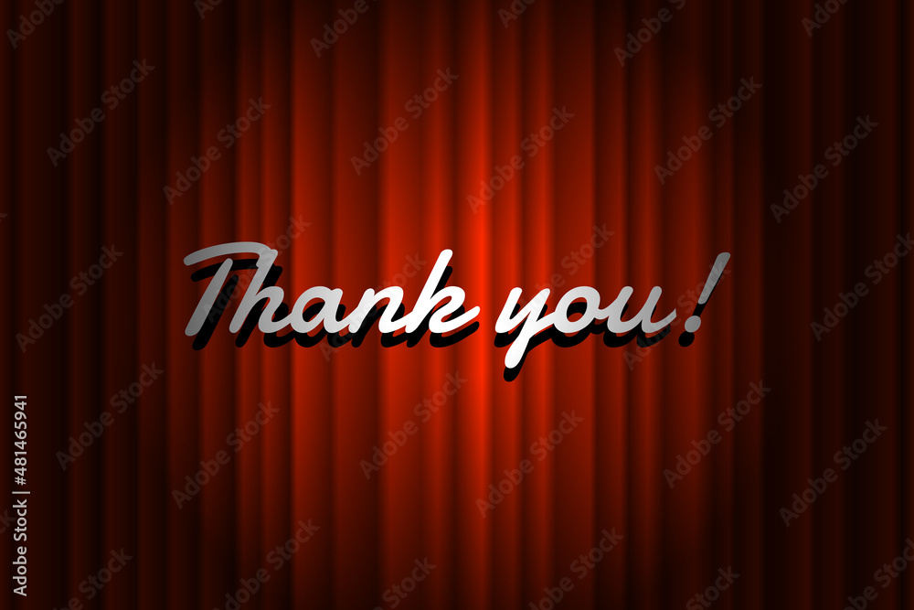 Thank you handwrite title on closed red silky luxury theater curtain ...