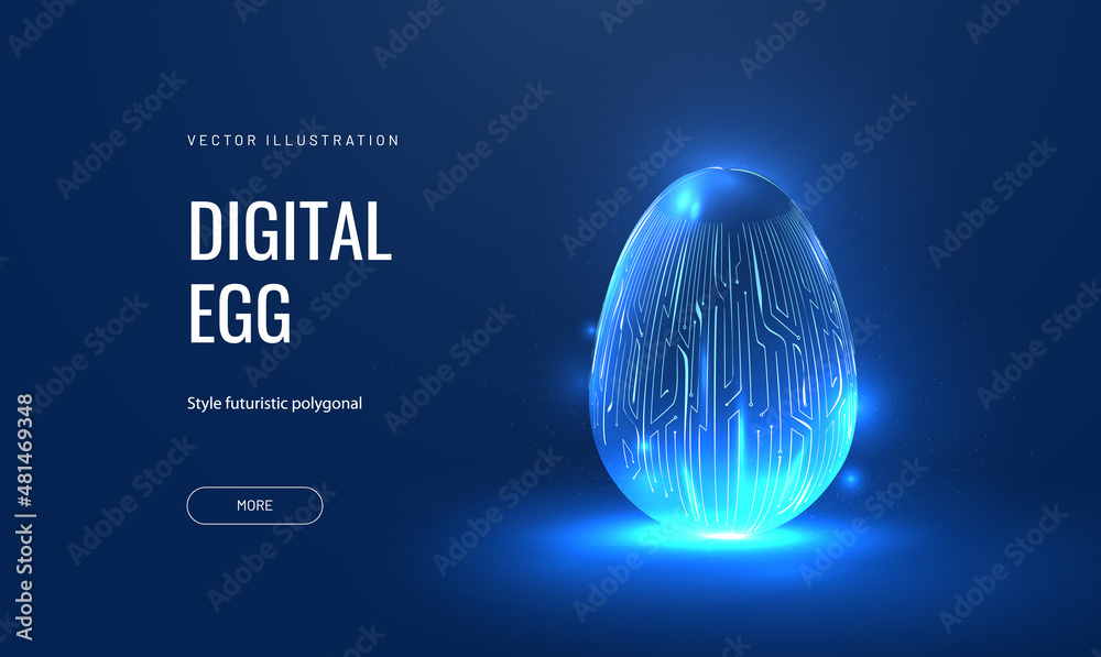 Digital egg in tech futuristic style. Greeting card with abstract 3d egg with circuit board ...